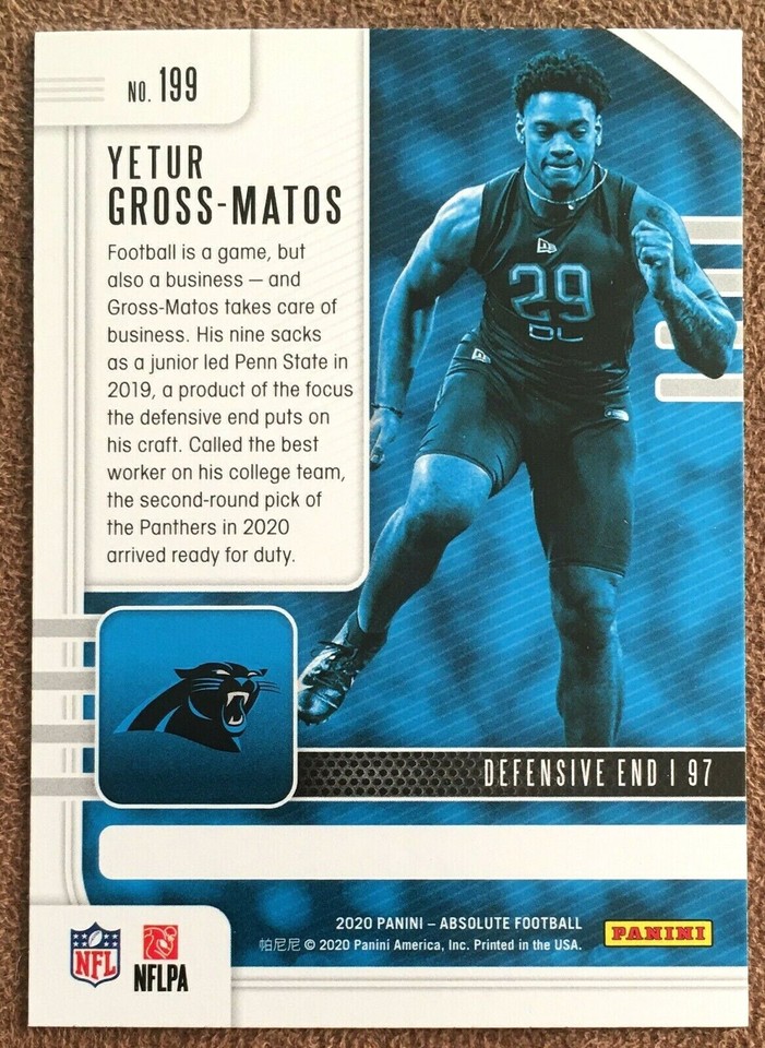 Yetur Gross-Matos 2020 Absolute Foil Rookie #199 Carolina Panthers ...
