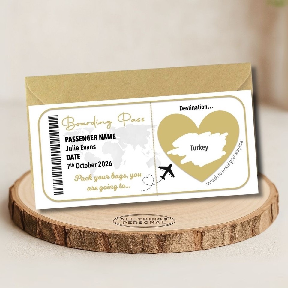 Personalised Boarding Pass Scratch Card Surprise Reveal Holiday Plane ...