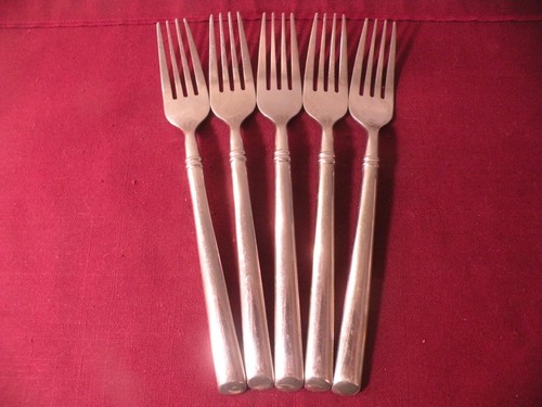 5 Gibson Dinner Forks Vertical Band Slant Tip 18/10 Stainless steel 8 1 ...