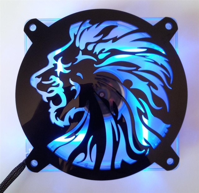 Custom 120mm Lion Head Computer Fan Grill Gloss Black Acrylic Cooling ...