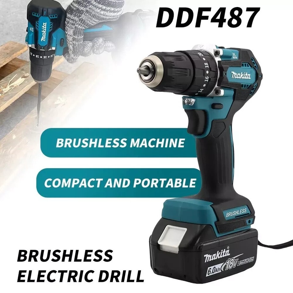Makita DDF487 18V Screwdriver Cordless Percussion Drill Electric ...