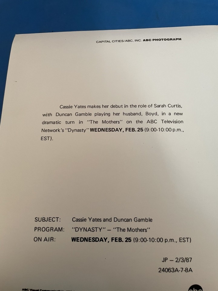 1987 Press Photo Cassie Yates and Duncan Gamble star on "Dynasty," on ...