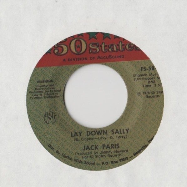 JACK PARIS Lay Down Sally / I Wonder Where You Are Tonight 45 RECORD 50 ...