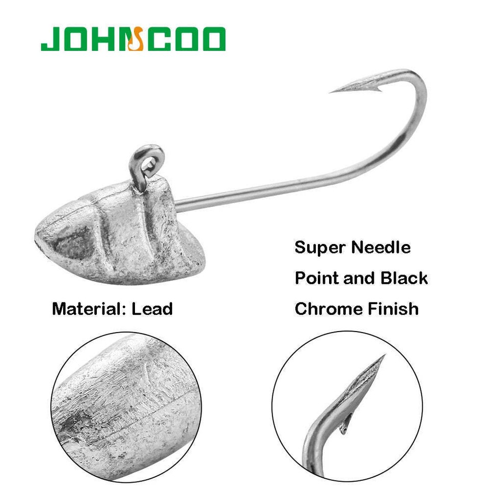 JOHNCOO 10pcs Head Hooks1.5g 2g 3.5g 5g Jig Head Barbed Hook Worm Soft ...