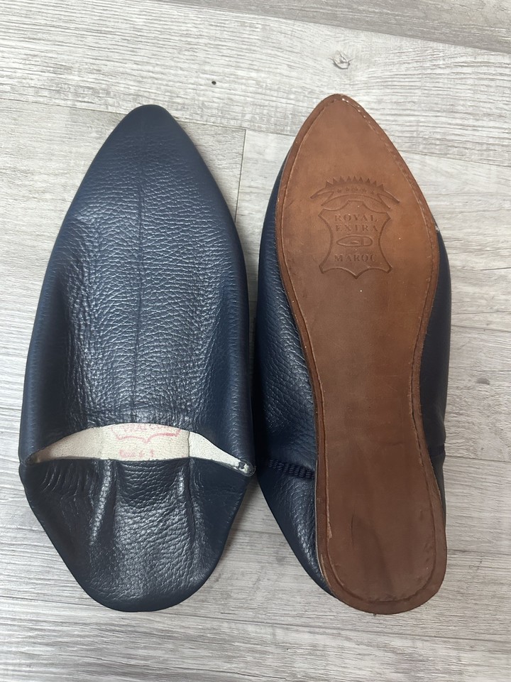 Moroccan Men Handmade Leather Babouche Slippers Shoes Pointy Bleu Sz 40 ...