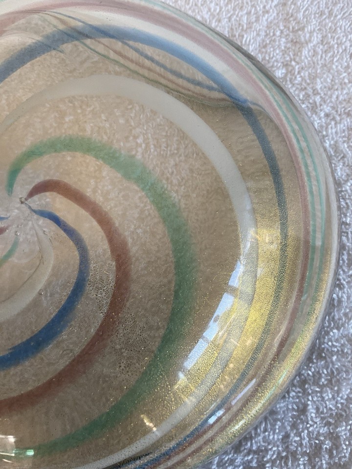 Vintage Italian Murano Multi Color Gold Glitter Sparkle Swirl Art Glass ...