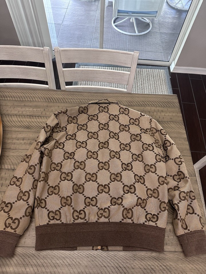 Gucci Monogram Jumbo GG Canvas Cotton Jacquard Jacket Full Zip Beige ...