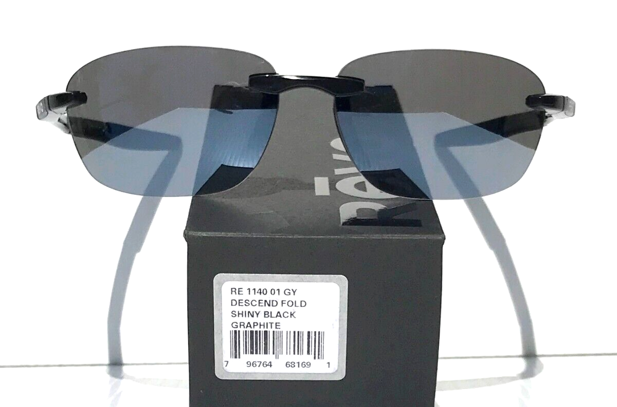 REVO DESCEND FOLD Shiny Black POLARIZED Grey Lens Sunglass 1140 01 GY ...