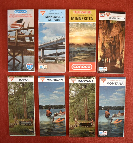 8 Lot 1970's Conoco Road Maps Michigan Montana Minneapolis Minnesota ...