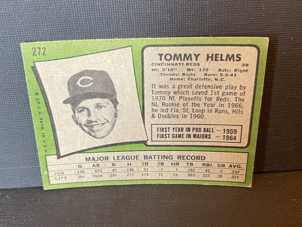 1971 TOPPS # 272 TOMMY HELMS CINCINNATI REDS | eBay