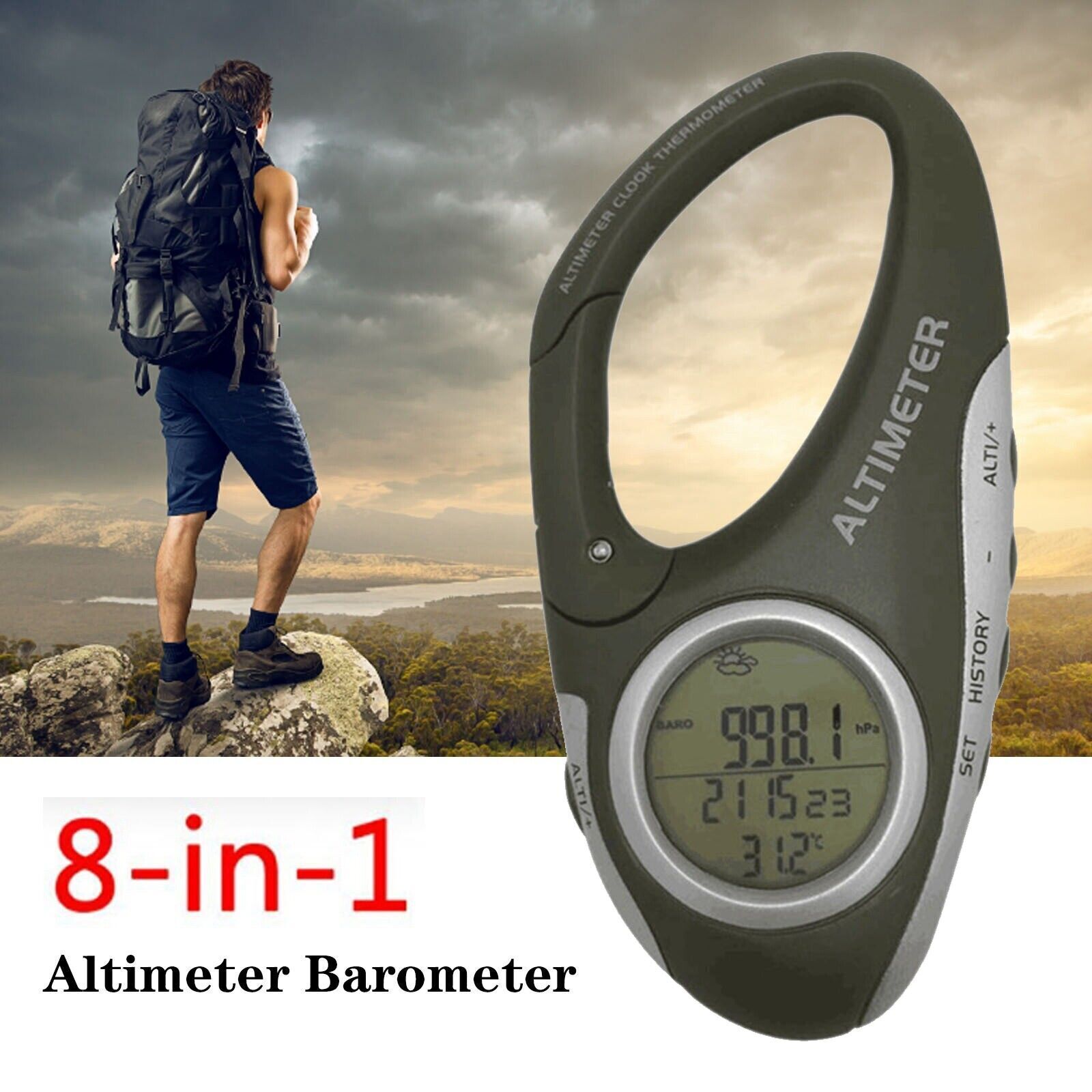 8in1 Digital Altimeter Barometer Thermometer Weather Forecast Compass ...