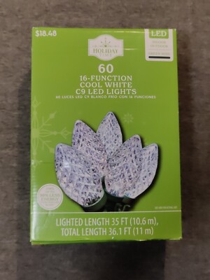 Holiday Time 60 16-Function LED Cool White C9 Lights Total Length 36 Ft ...