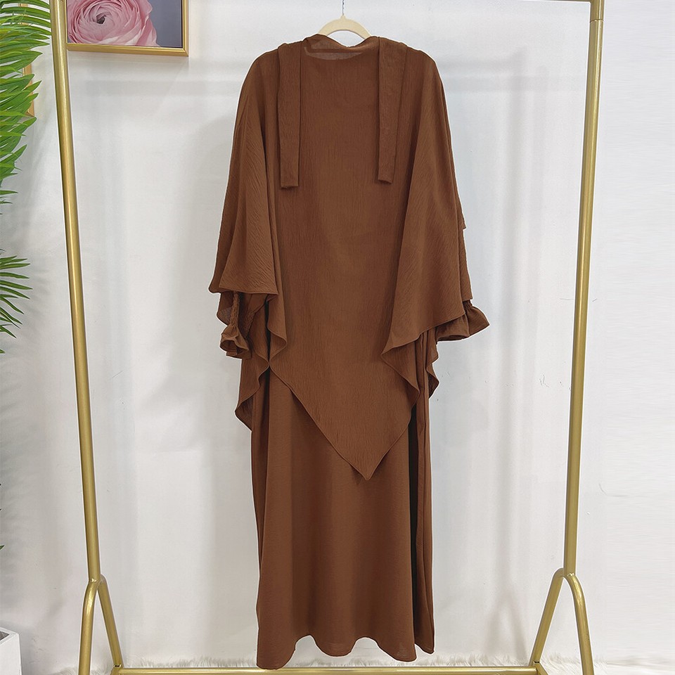 2 Piece Muslim Women Prayer Overhead Hijab Abaya Maxi Dress Set Kaftan ...