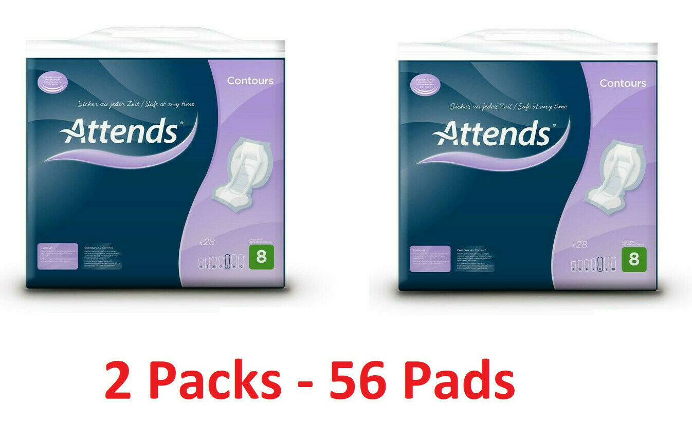 Attends Contours 8 Pads 2 Packs of 28 Incontinence Aid Pad (2499ml ...