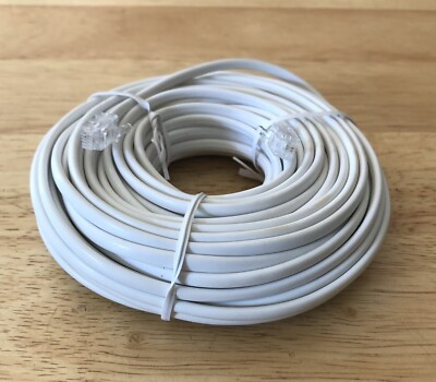 50ft Telephone Landline Cord Cable Wire RJ11 DSL Phone to Wall White ...