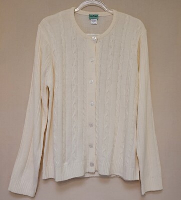 Sara Morgan VTG Wmn's Ecru Cable Knit Button Front Sweater Cardigan Sz ...