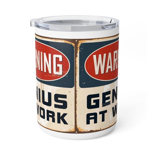 Warning Genius At Work Vintage Sign Insulated Coffee Mug, 10oz | eBay