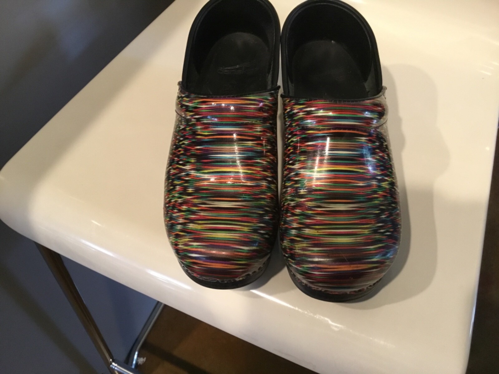 DANSKO XP Professional Patent Leather Multi-color Striped Women's Clogs ...