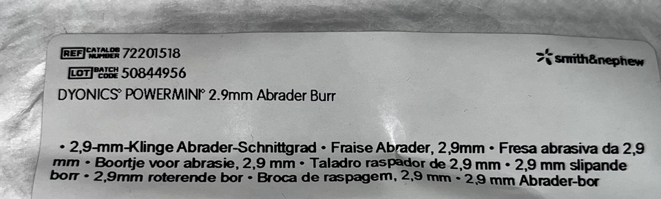 SMITH & NEPHEW DYONICS POWERMINI 2.9 mm ABRADER BURR 72201518 (11 ...