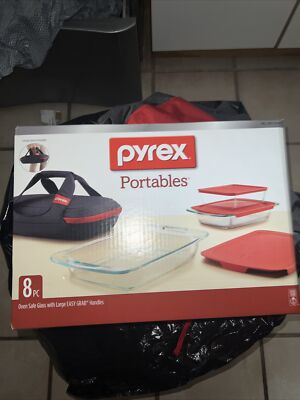 New Sealed Pyrex Portables 8 Piece Glass Bakeware Set w/ Hot & Cold ...