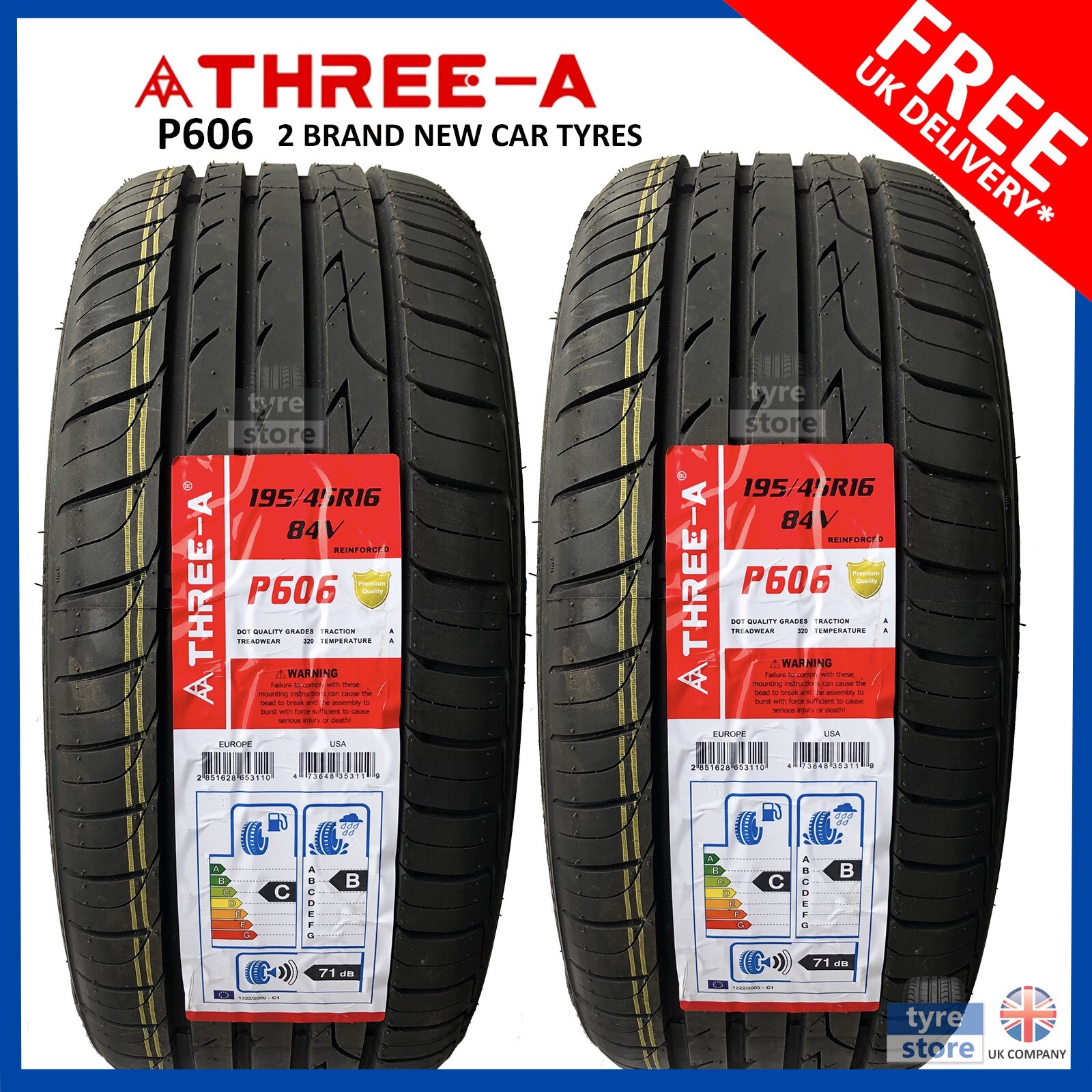 2X New 195 45 16 THREE-A P606 84V XL 195/45R16 1954516 *C/B RATED* (2 ...
