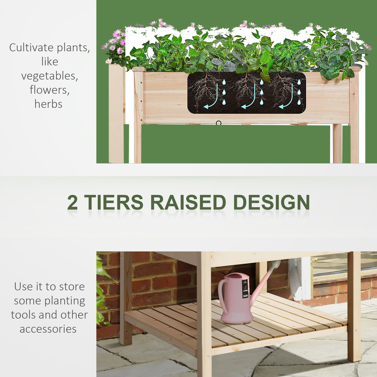 Raised Garden Bed with Storage Shelf, Elevated Wooden Planter Box Stand ...