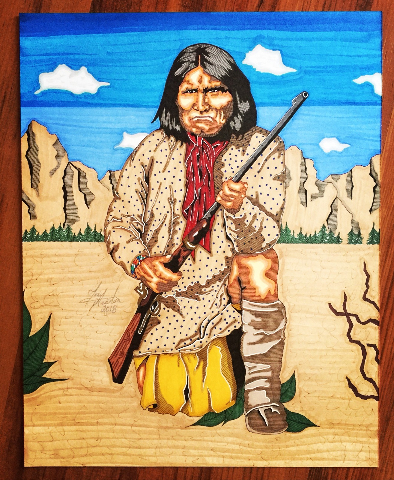 Apache Warrior Geronimo Sketch Portrait Print Signed by Artist Tony ...