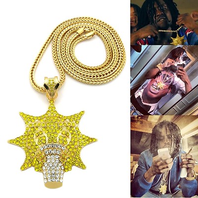 NEW HIP HOP GOLD PLATED CHIEF KEEF GLO GANG PENDANT W/ 36" FRANCO CHAIN ...