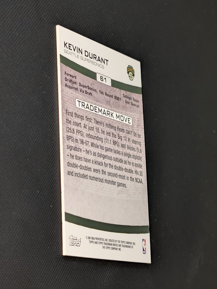 2007 Topps Kevin Durant Rookie #61 Trademark Moves Wood #97/199 Rare ...