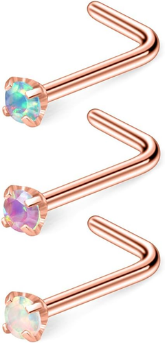 20G 316L Surgical Steel 2Mm Opal Nose Rings Studs L-Shape Ring Body ...