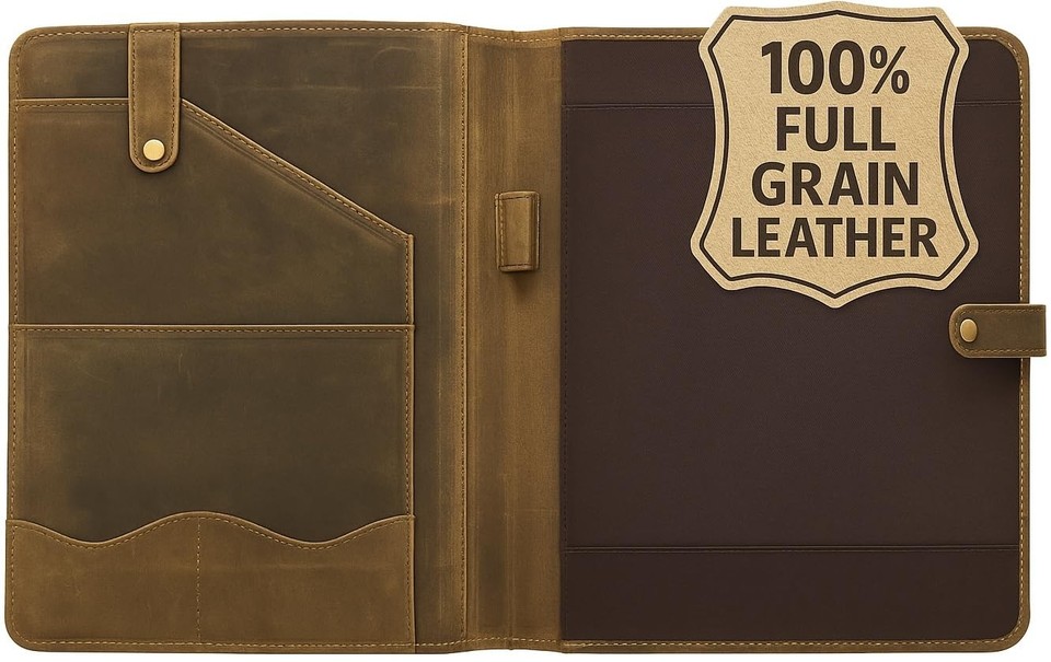 Leather Portfolio Organizer Padfolio Document Organiser with Resume ...