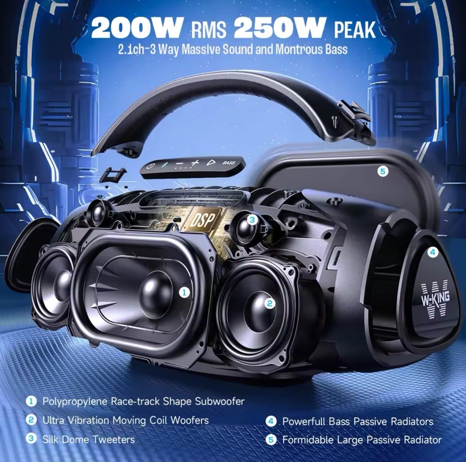 W-KING 300W Peak Portable Bluetooth Party Speaker Boombox With Smart EQ ...