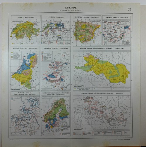 1929 ORIGINAL MAP ~ EUROPE ECONOMICAL INDUSTRY BELGIUM SWEDEN SPAIN ...