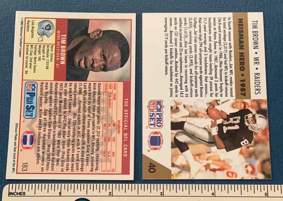 1989 TIM BROWN Pro Set Football TRADING CARDS NFL Heisman Hero Winner ...