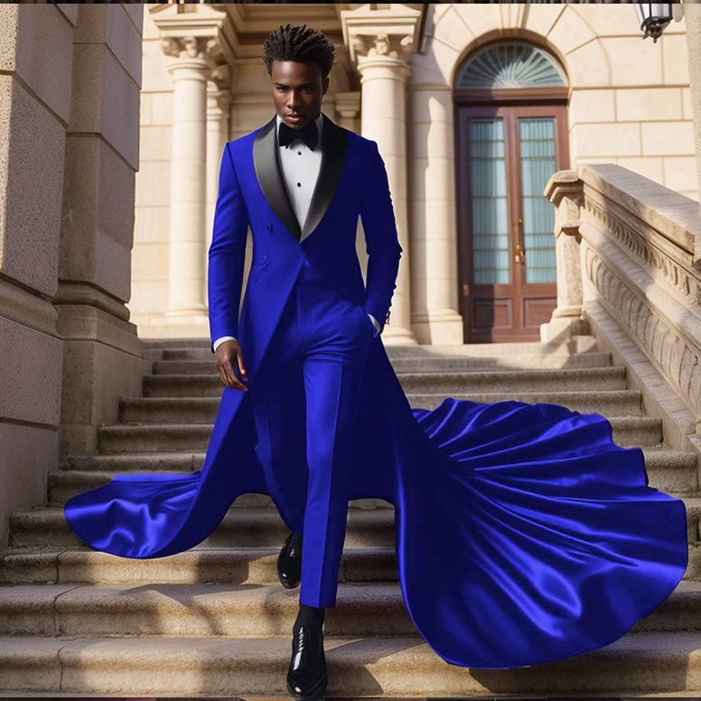 Men's Fashion Suits with Floor Length Cloaks Red Banquets Wedding Groom ...