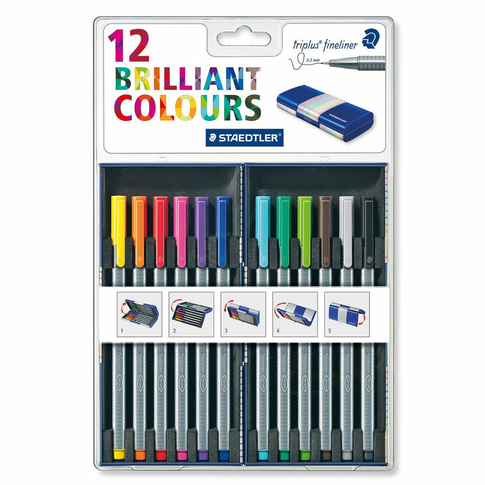 Staedtler Triplus Fineliner 12 Brilliant Multi Colors 0.3mm with Case ...