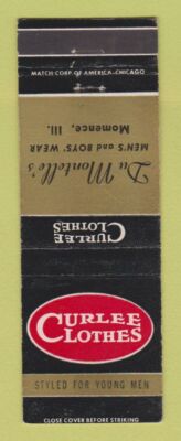 Matchbook Cover - Curlee Men's Clothes Du Montelle's Momence IL WEAR | eBay