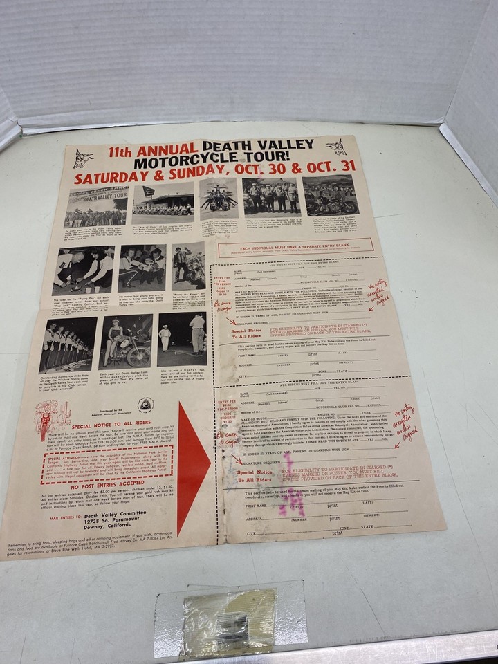 Vintage 1965 11th Annual DEATH VALLEY MOTORCYCLE TOUR Entry Form | eBay