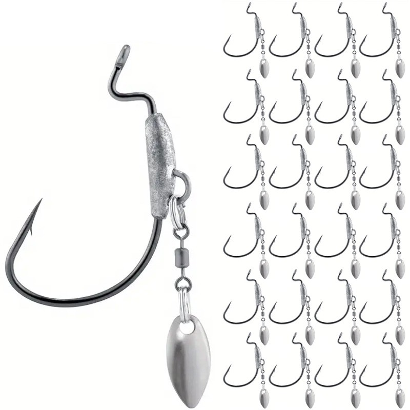 25Pcs Underspin Weighted Swimbait Hooks Spinner Blades Bass Worm ...