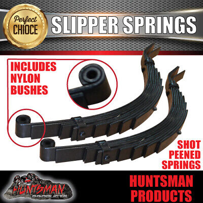 x2 9 Leaf Black 45mm Trailer Eye & Slipper Springs. 1600kg Shot Peened ...