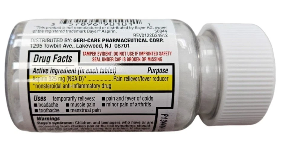 Aspirin Bottle Label
