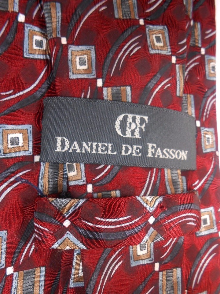 Daniel de Fasson Men's Silk Tie 60" X 3.75" Burgundy w/ multi-color ...