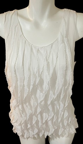 Hayley Matthews Shell Blouse Top Womens Medium White Ruffle Scoop ...