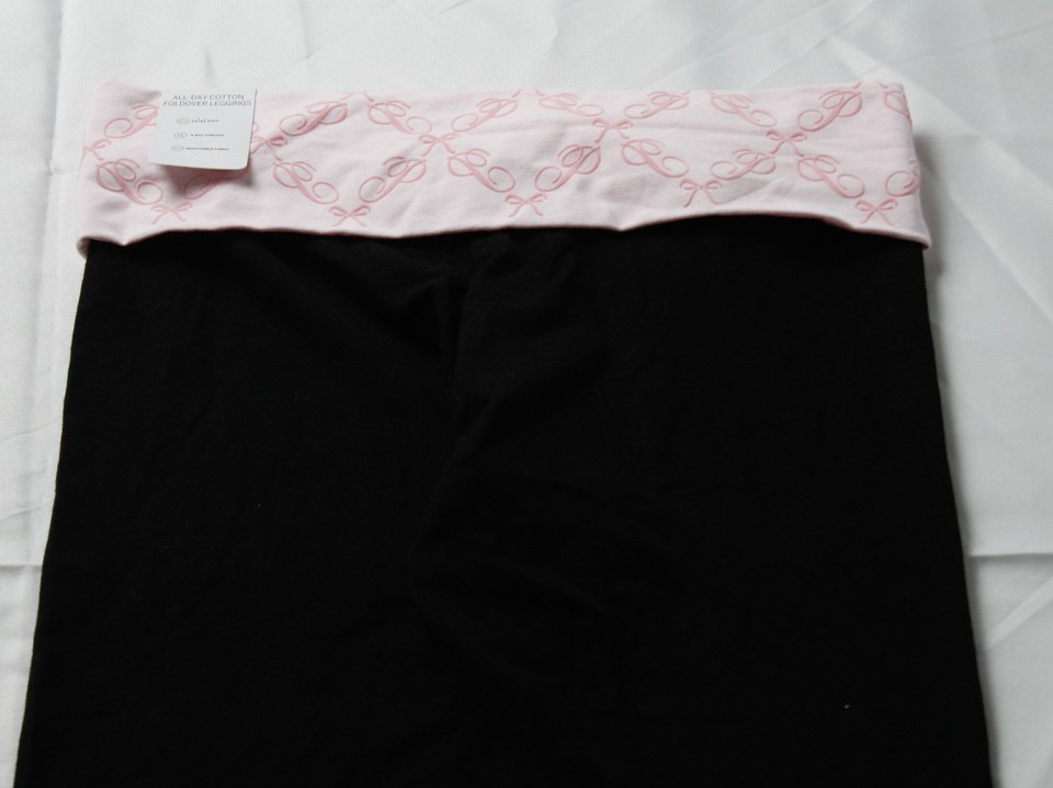 Victoria's Secret Women's Foldover Leggings EH6 Pure Black Pink Tulip ...