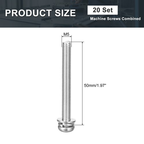 20Pcs M5 x 50mm 304 Stainless Steel Phillips Pan Head Machine Screws ...