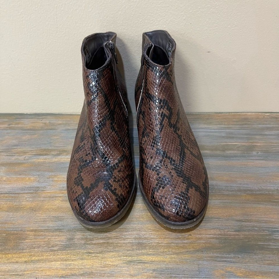 Clarks Mila Myth Animal Print Ankle Booties Brown Black Leather Womens ...