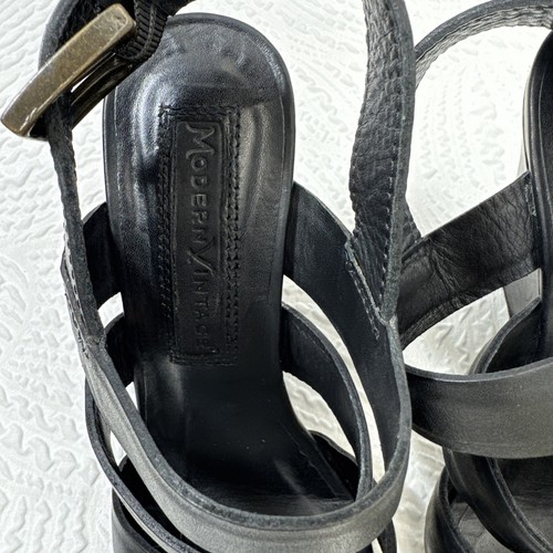 Womens MODERN VINTAGE Robin black leather wedge ankle strap sandals. US ...