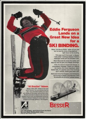 LAMINATED PRINT VTG ORIGINAL 1973 Besser Ski Bindings Eddie Ferguson ...
