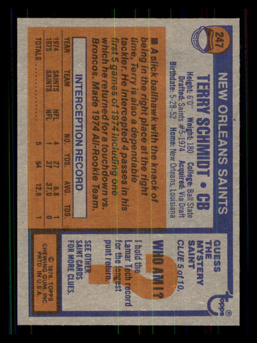 1976 Football Topps Terry Schmidt New Orleans Saints #247 RC1 | eBay