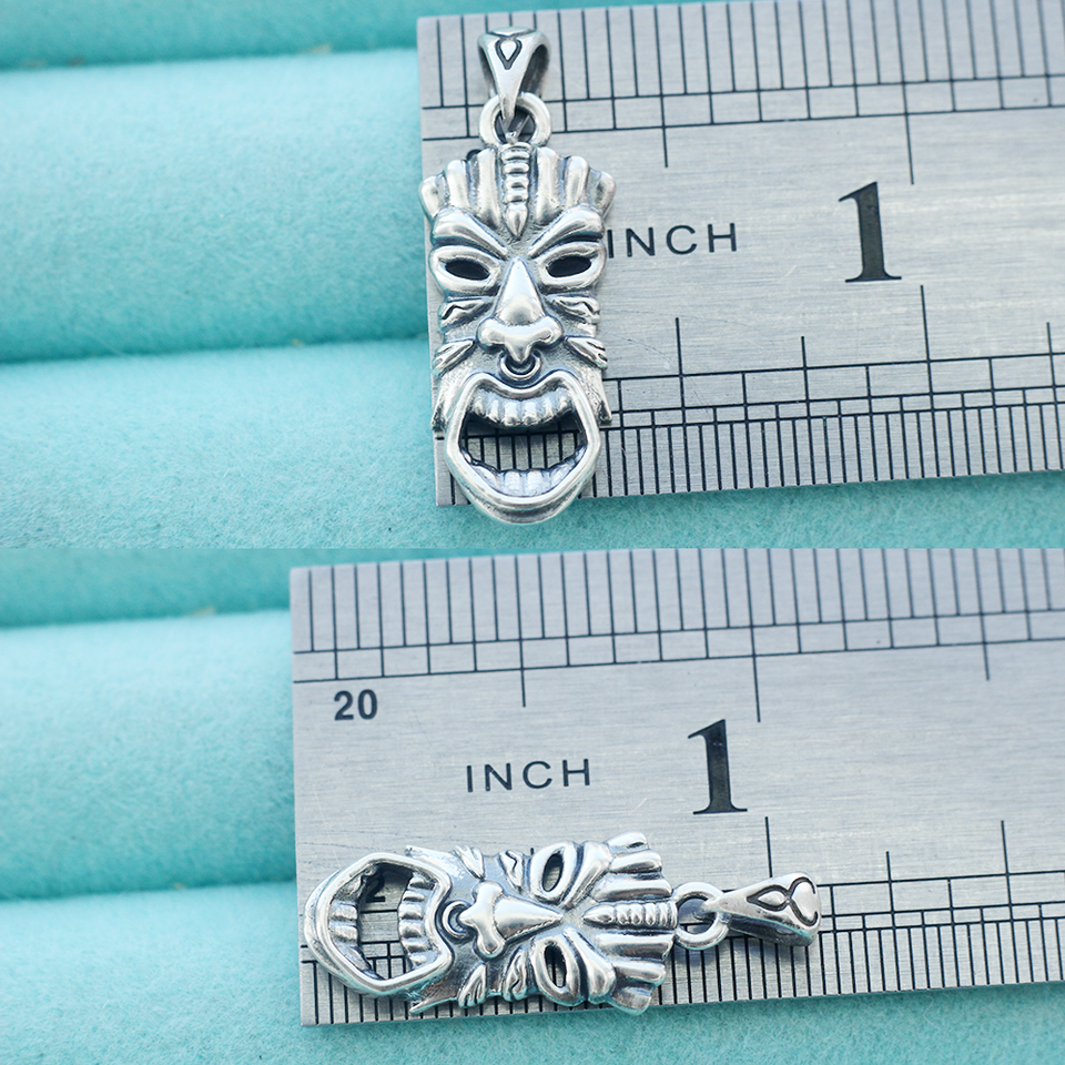 925 Sterling Silver Tiki Mask Pendant Charm Tribal Polynesian Fertility ...
